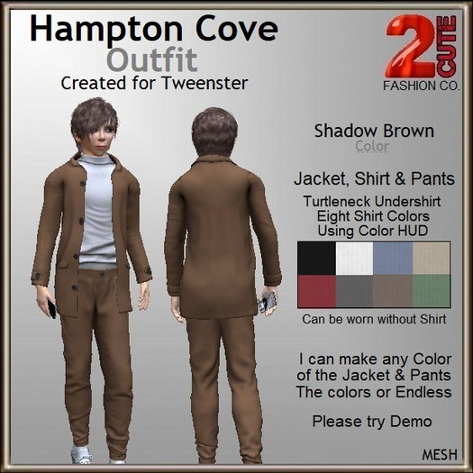 Second Life Marketplace - Hampton Cove Outfit [2cute] Shadow Brown